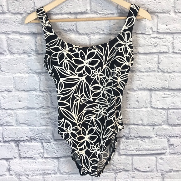 Speedo | Swim | Speedo One Piece Black White Floral Swim Suite Womens ...